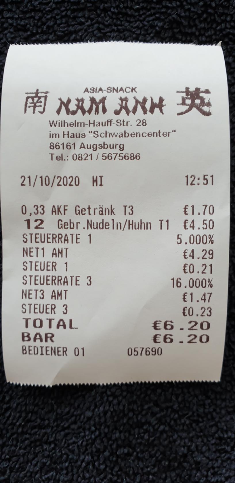 Speisekarte von Asia Snack Nam Anh restaurant, Augsburg