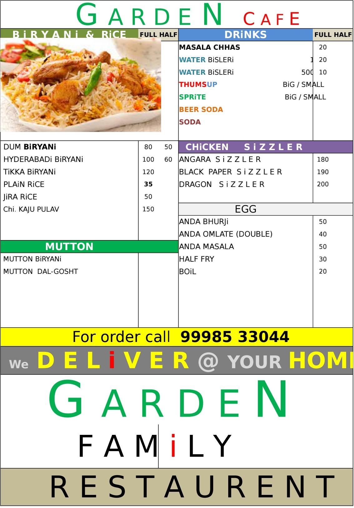 Menu at GARDEN CAFE, Umargam