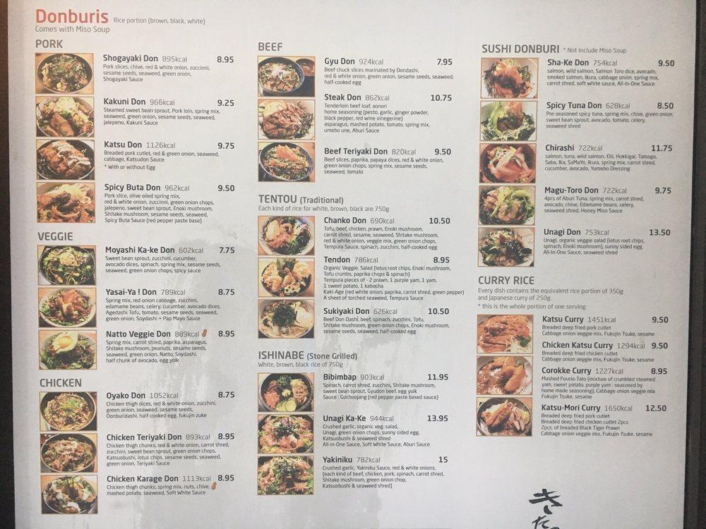 Menu at Kita No Donburi restaurant, Vancouver