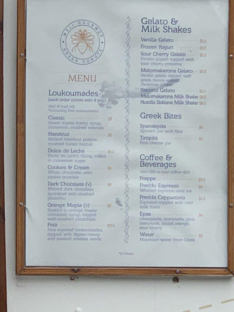 Menu at Meli Gourmet Greek Donuts restaurant, Miami