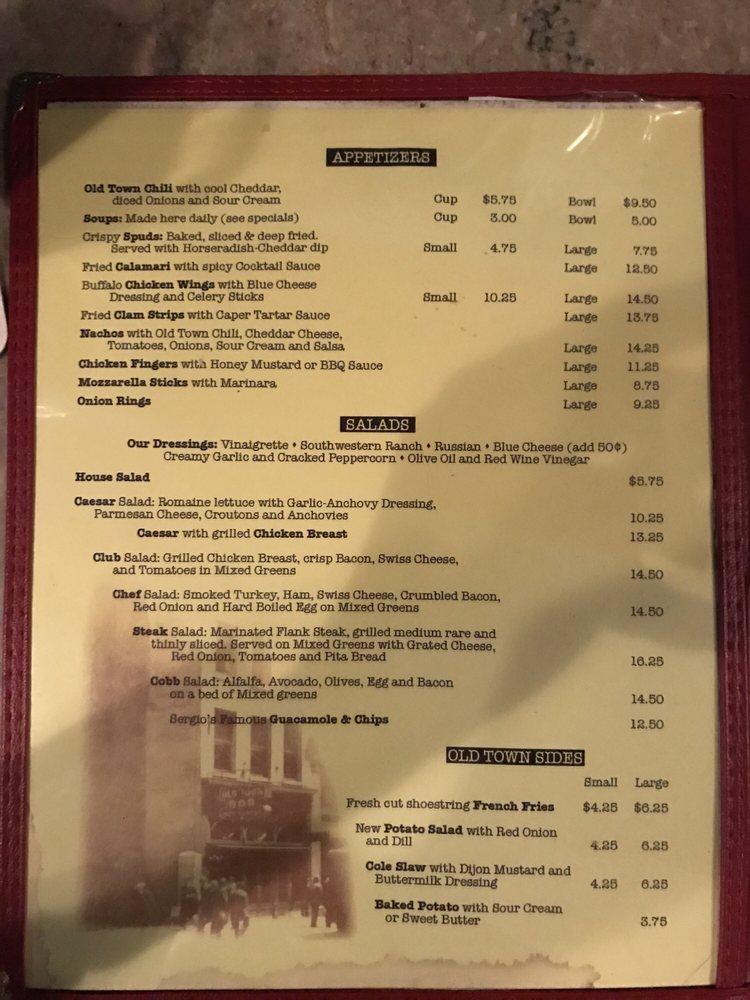 Menu at Old Town Bar, New York City