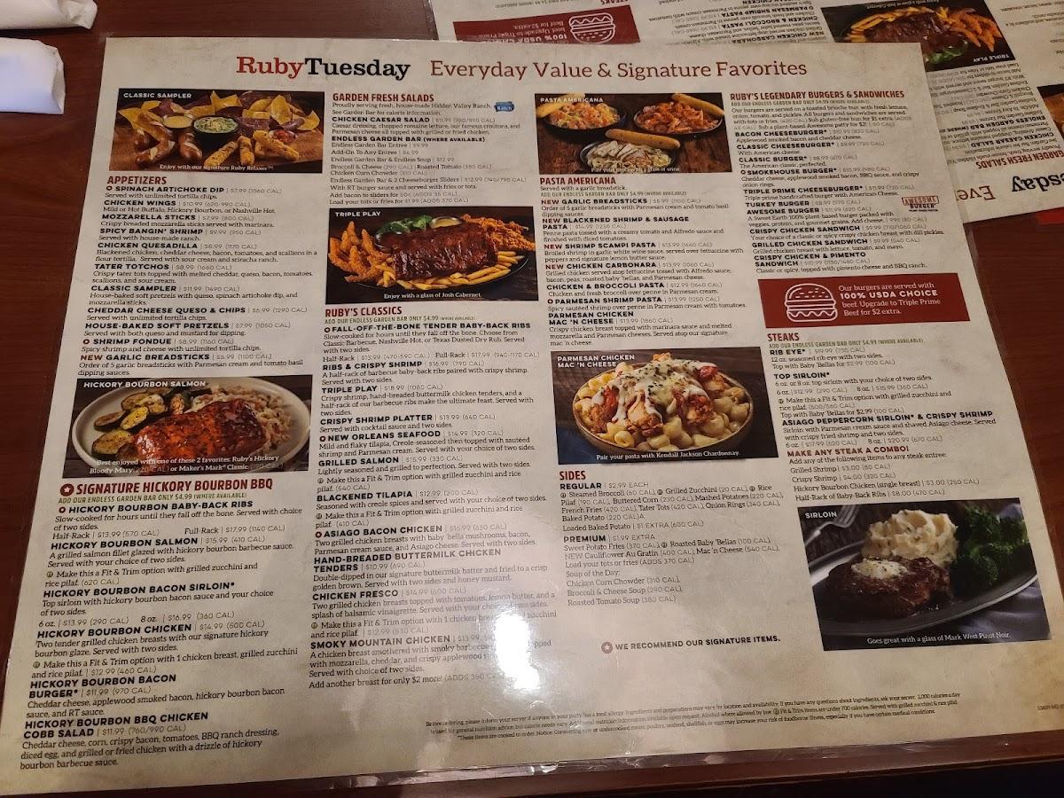 Menu at Ruby Tuesday restaurant, New Castle
