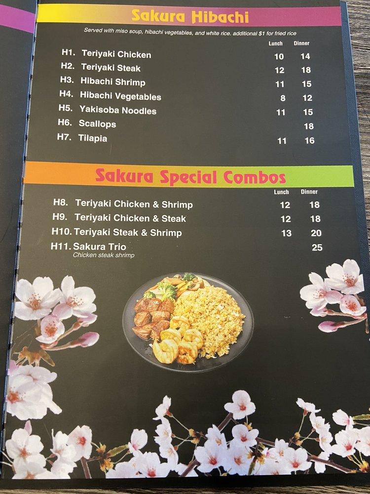 Menu at Sakura Asian Cuisine restaurant, San Antonio
