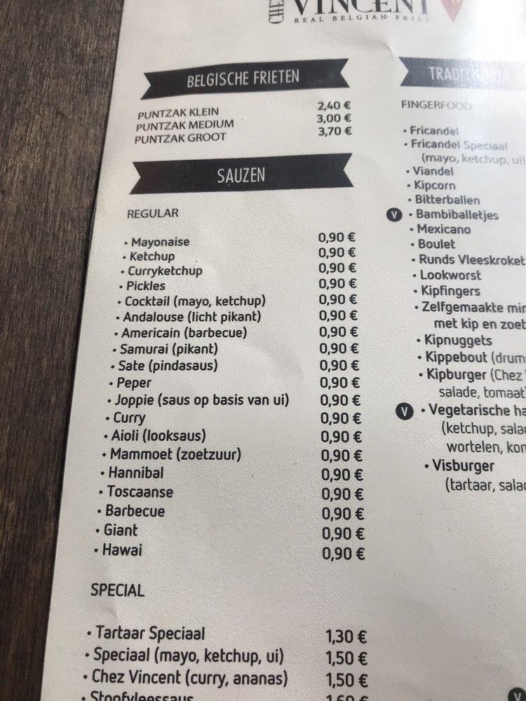 Menu at Chez Vincent, Bruges