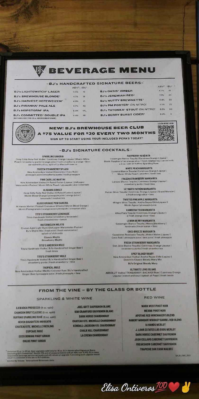 Menu at BJ's Restaurant & Brewhouse, Roseville, Roseville Pkwy