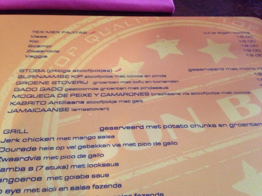 Menu at Bon Bini, Antwerp