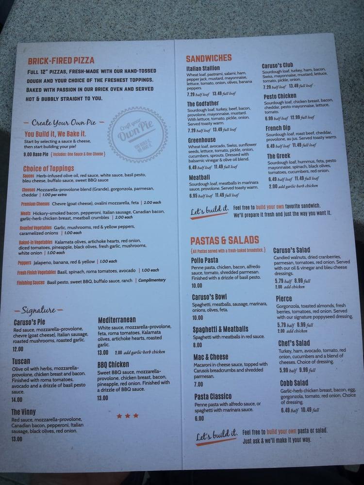 Menu at Caruso's Sandwiches and Artisan Pizza pizzeria, Spokane, N ...