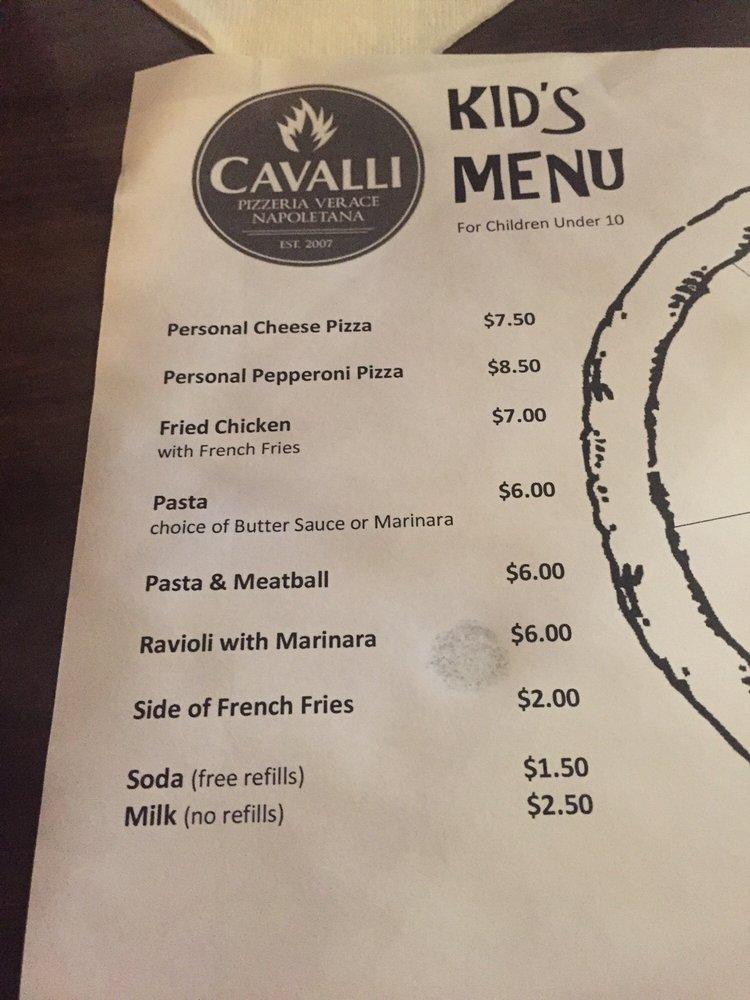 Menu at Cavalli Pizza restaurant, McKinney