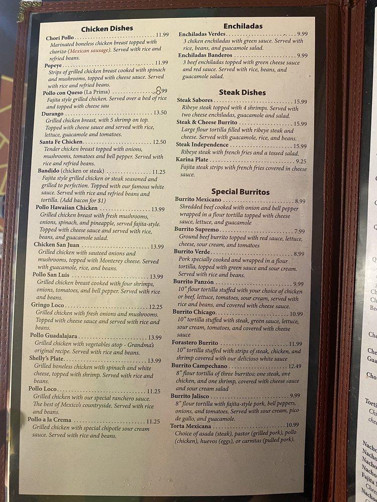 Menu at El Rincon Azteca Mexican Restaurant, Chanute