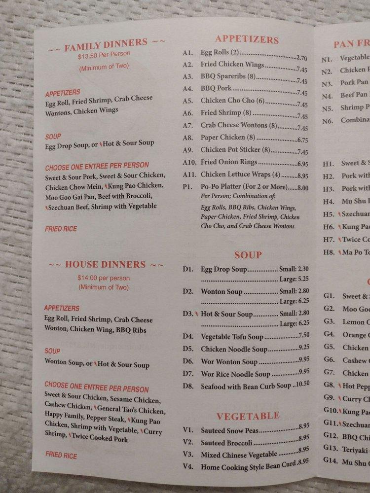 Menu at Fai Wong restaurant, Albuquerque