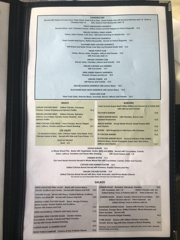 Menu at Front Porch Cafe, Miami Beach