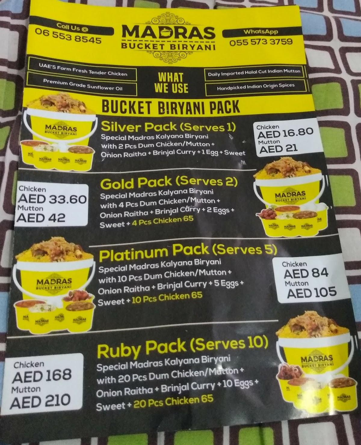Carta del restaurante Madras Bucket Biryani, sarja