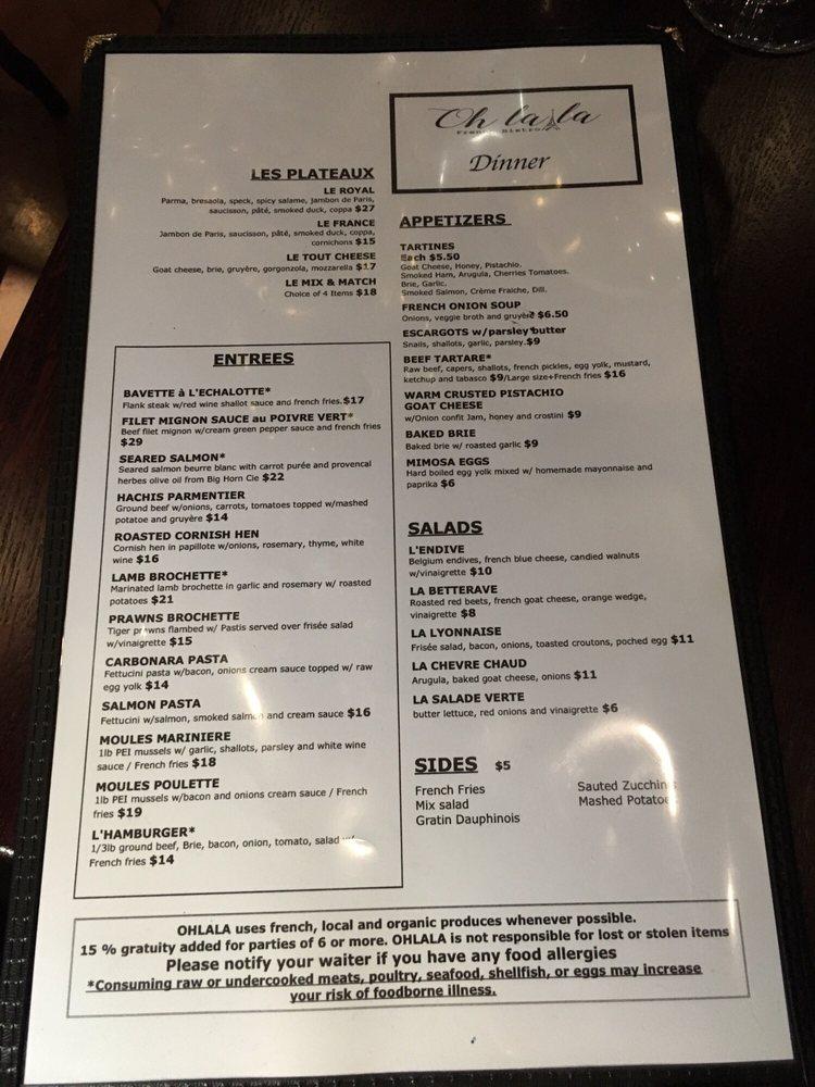 Menu at Ohlala French Bistro restaurant, Las Vegas, N Rampart Blvd #150
