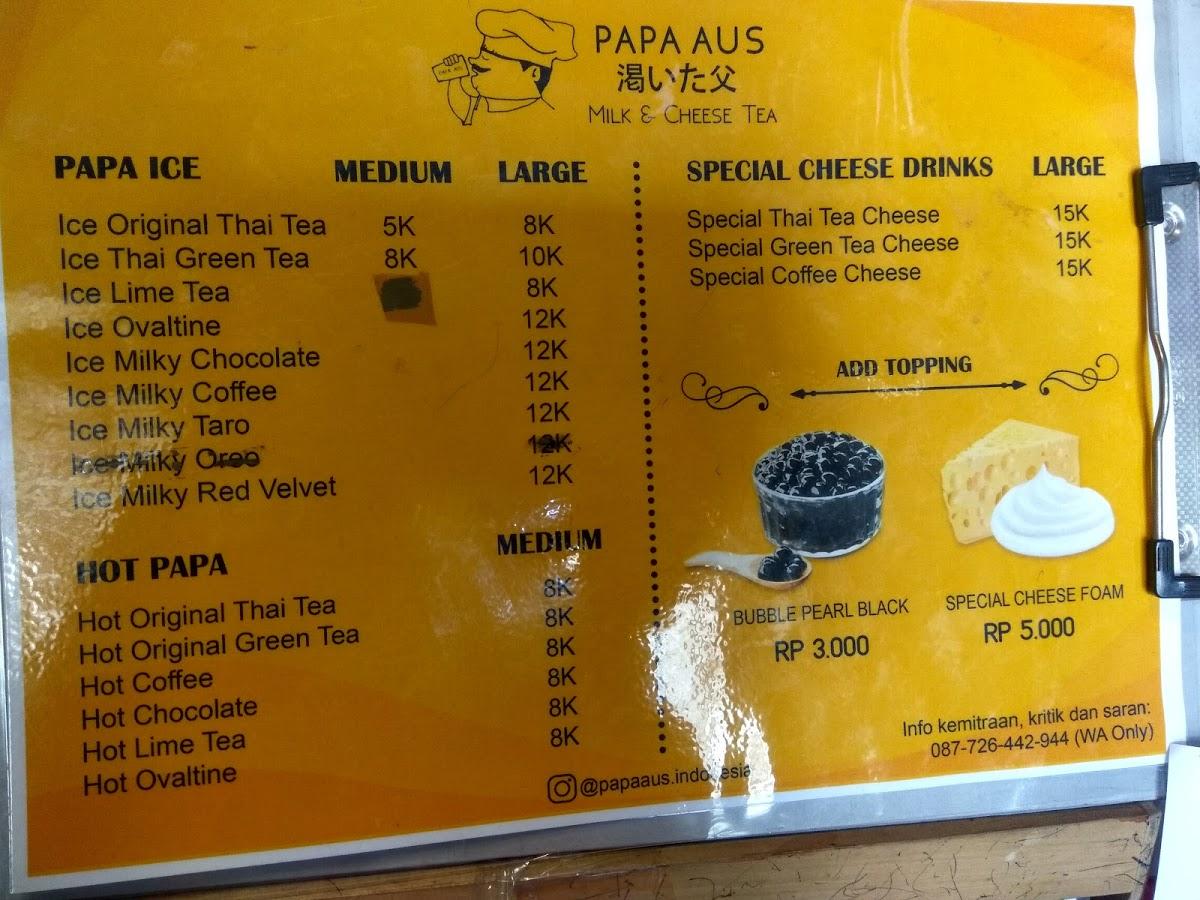 Menu at Papa Aus Jatinangor cafe, Cikeruh