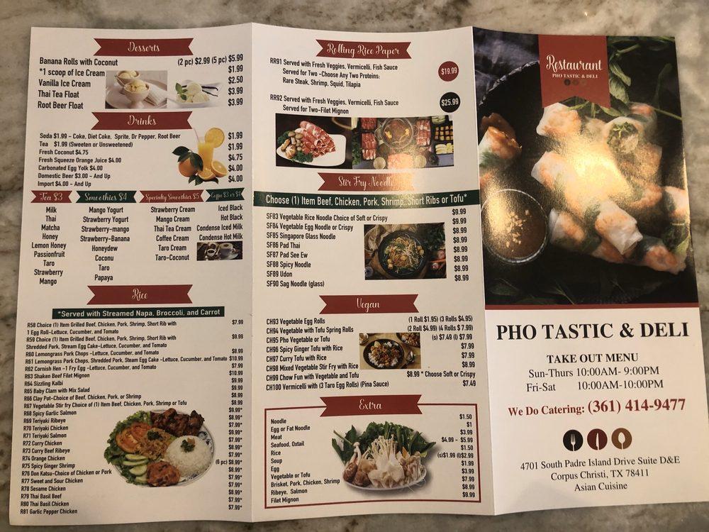 Menu at Pho Tastic & Deli restaurant, Corpus Christi
