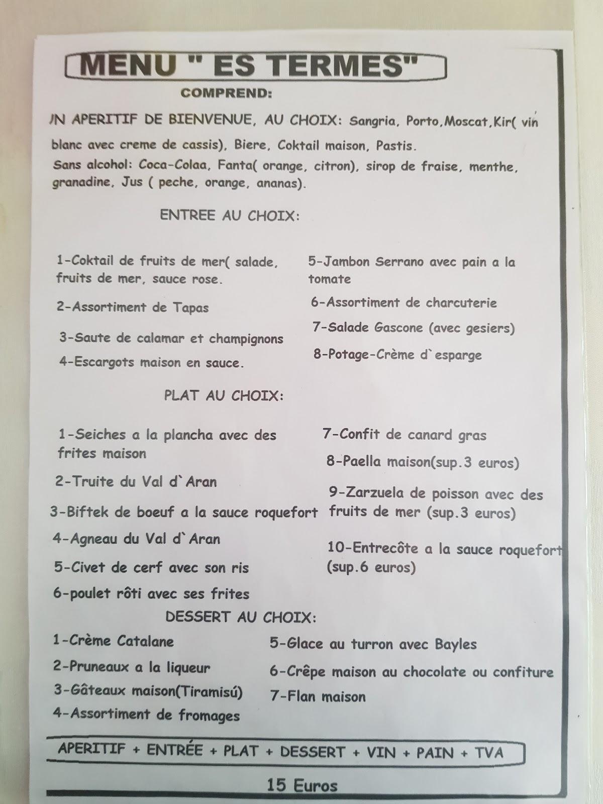 Carta del restaurante L'ENTRECOTE, Les