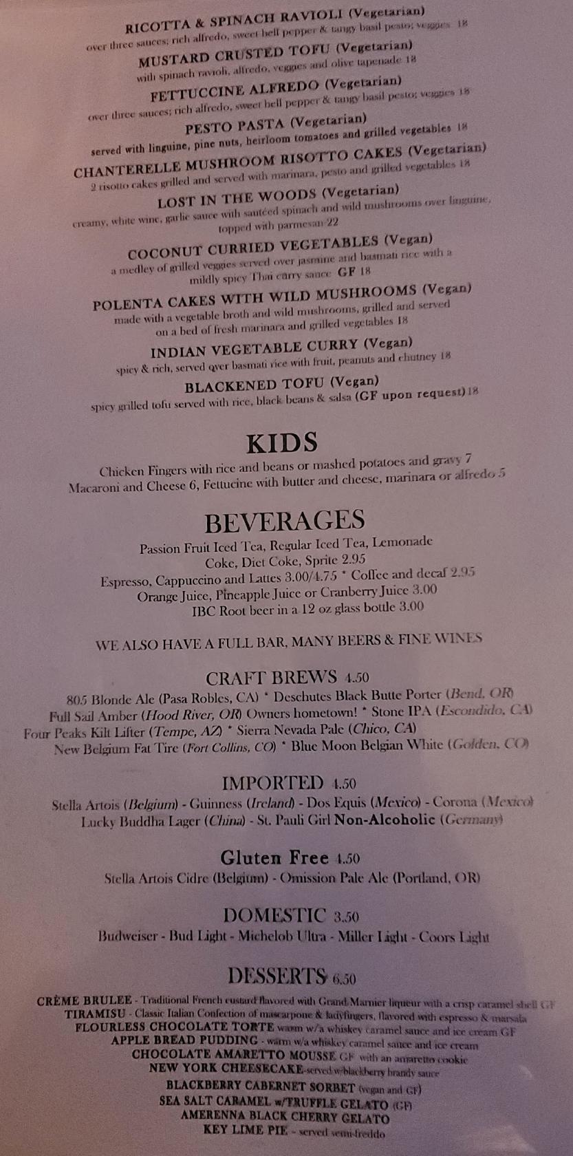 Menu at River City Grill steakhouse, Yuma