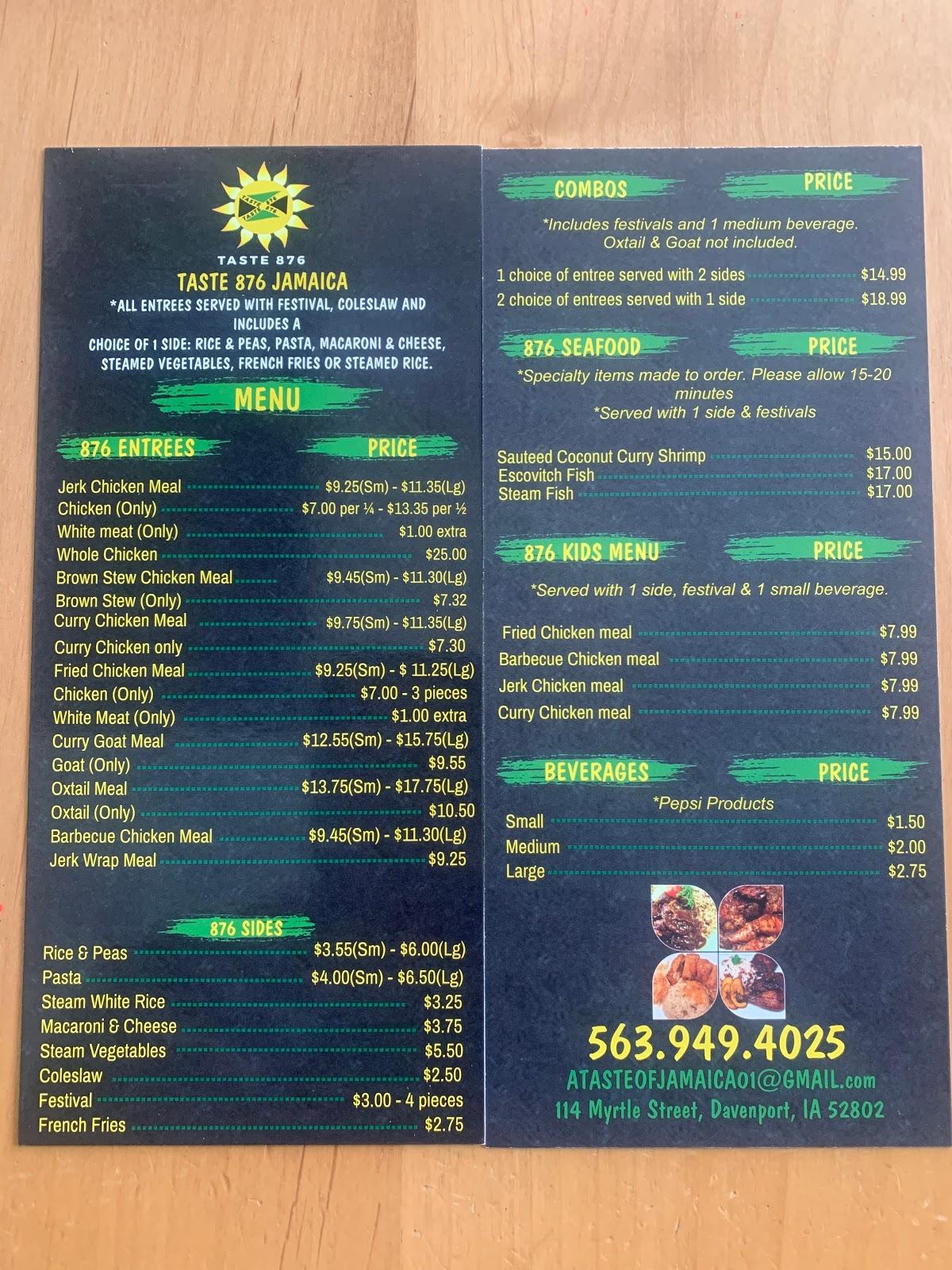Menu at Taste 876 Jamaica restaurant, Davenport