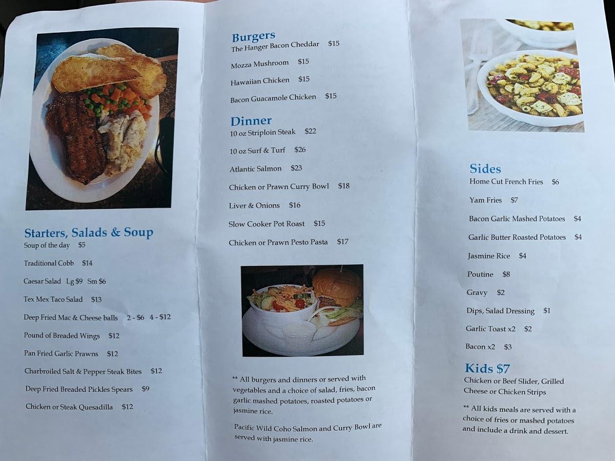Menu at The Hanger restaurant, 108 Mile Ranch