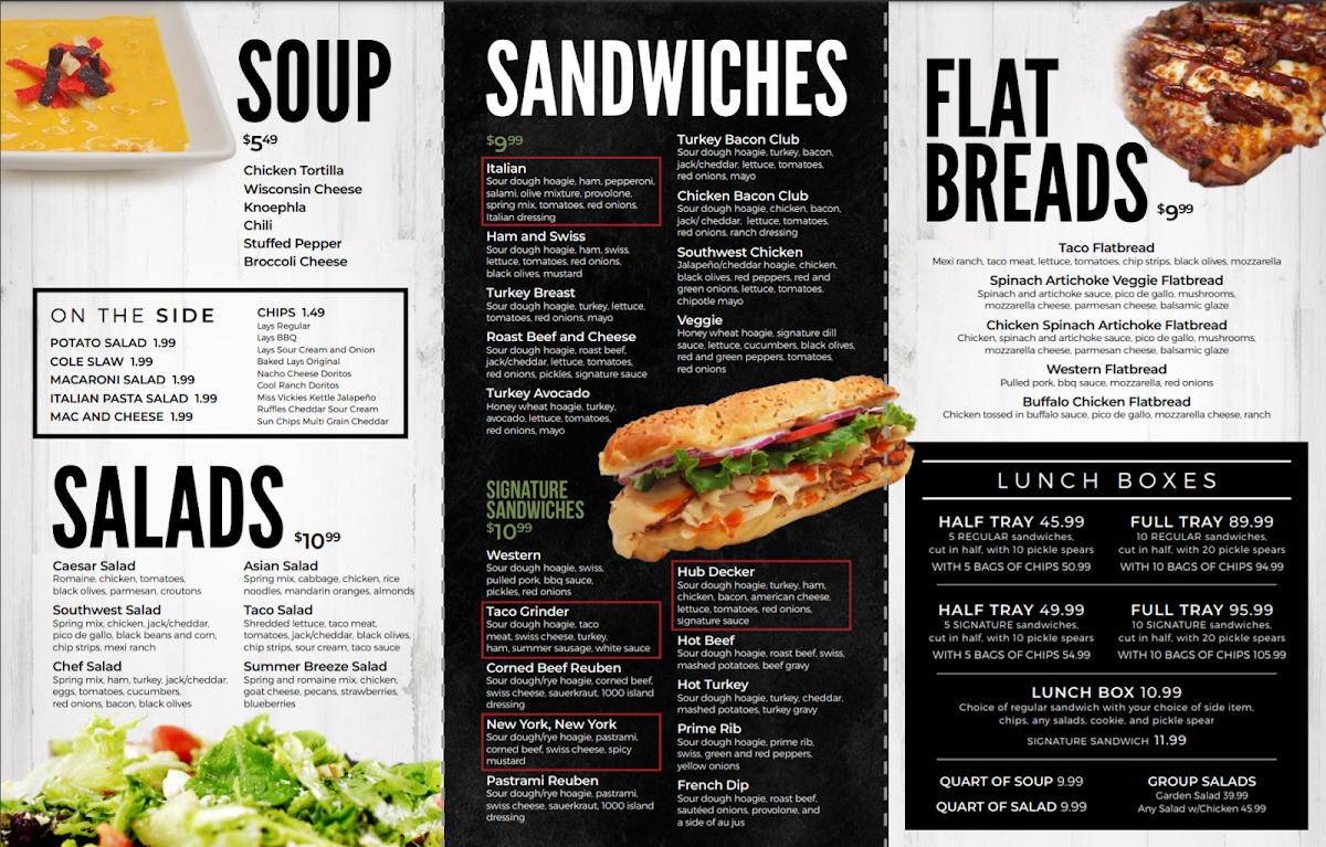 Menu at The Hub Cafe, Dickinson
