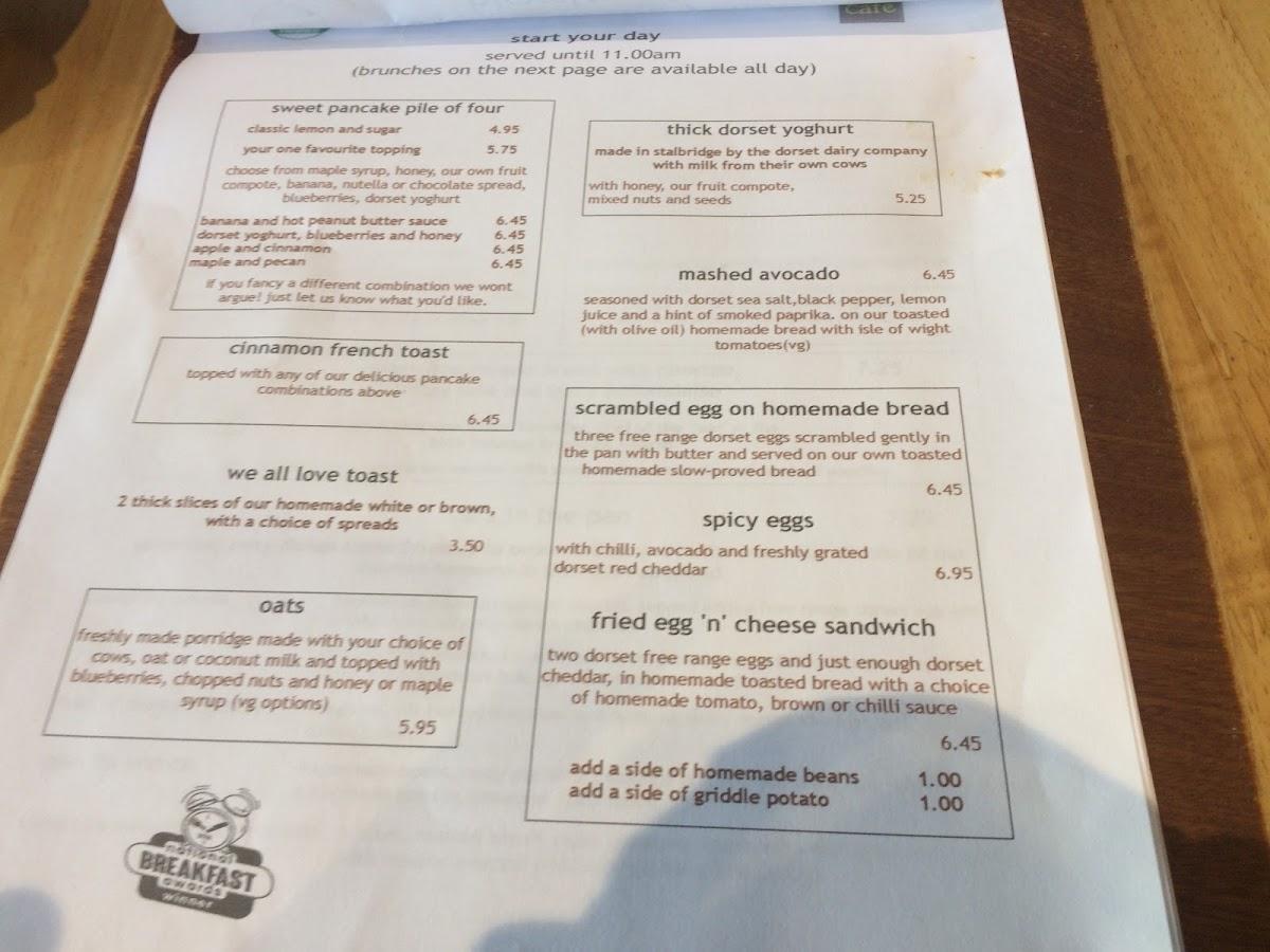 Menu at Yellow Bicycle Cafe, Blandford Forum