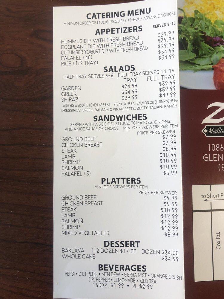 Menu at Zara Mediterranean Charcoal Grill restaurant, Tuckahoe
