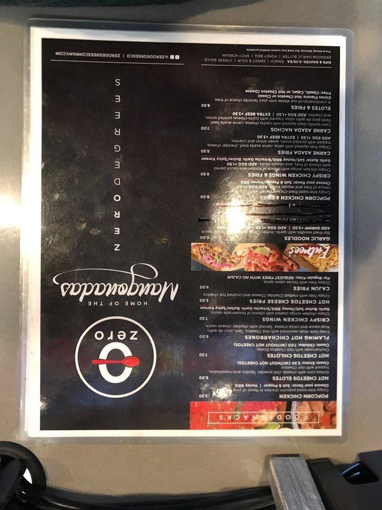 Menu at Zero Degrees restaurant, Orlando, W Sand Lake Rd Suite D123B