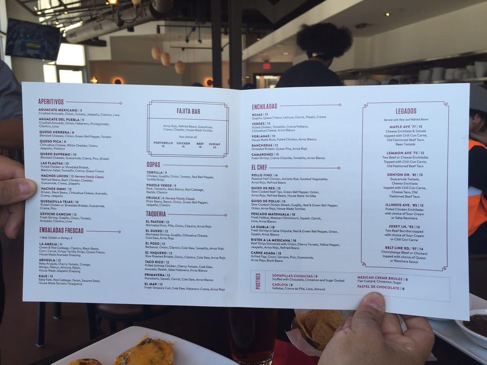 Menu at Cafe Herrera on Lamar, Dallas, 665 S Lamar St