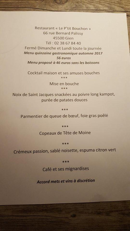 Menu au Le Petit Bouchon Gien restaurant, Gien