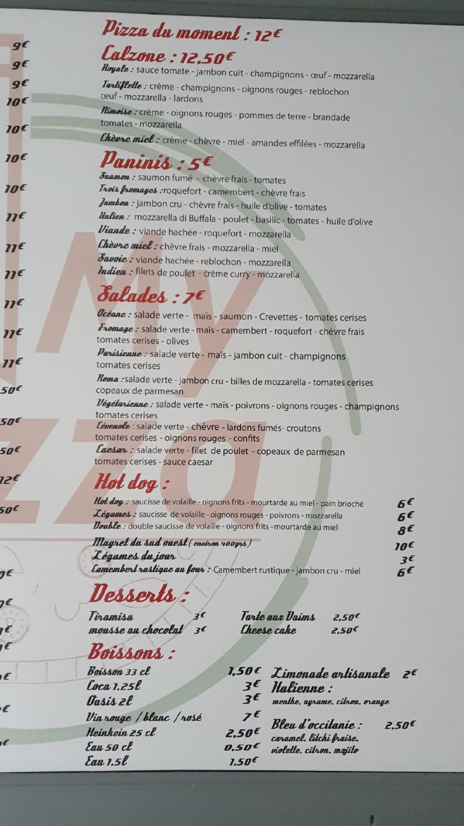 Menu at My Pizza pizzeria, Nimes