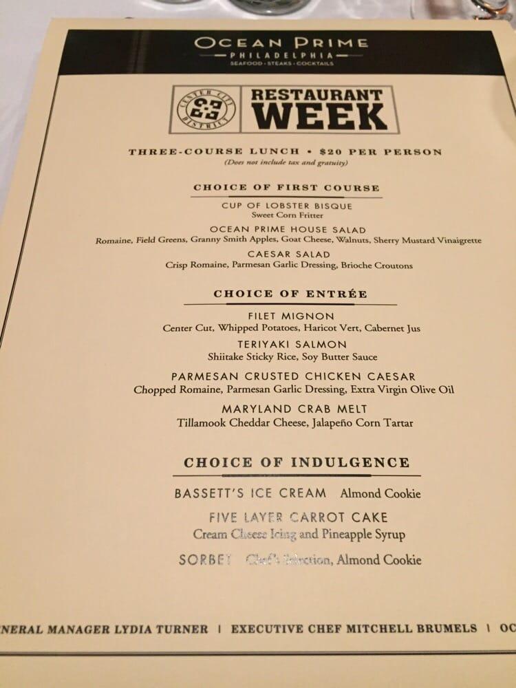 Menu at Ocean Prime steakhouse, Philadelphia