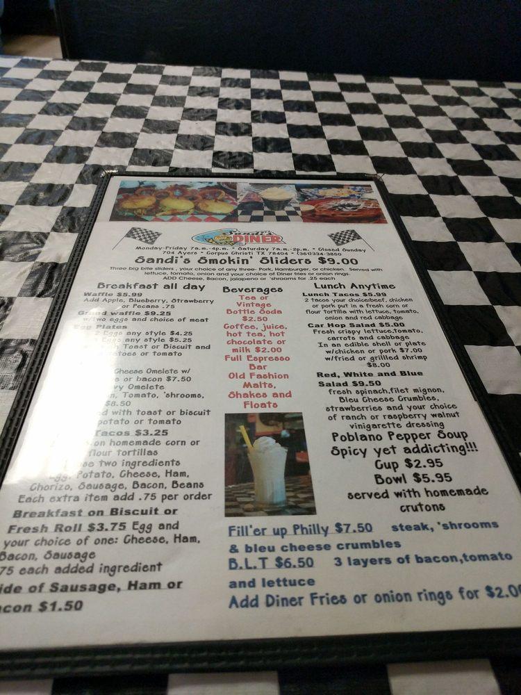 Menu at Sandi's Diner restaurant, Corpus Christi, 3801 S Staples St