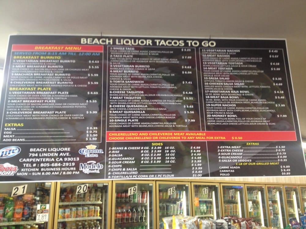 Menu at Taco's To Go restaurant, Carpinteria