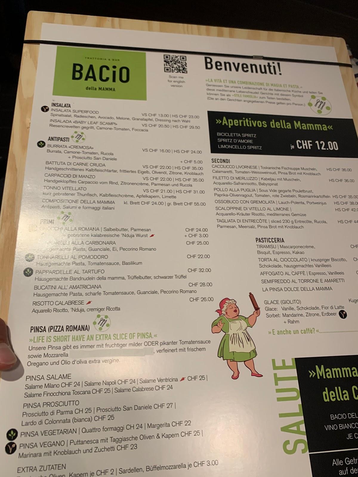 Speisekarte von BACiO della MAMMA, Luzern, Pilatusstrasse 6