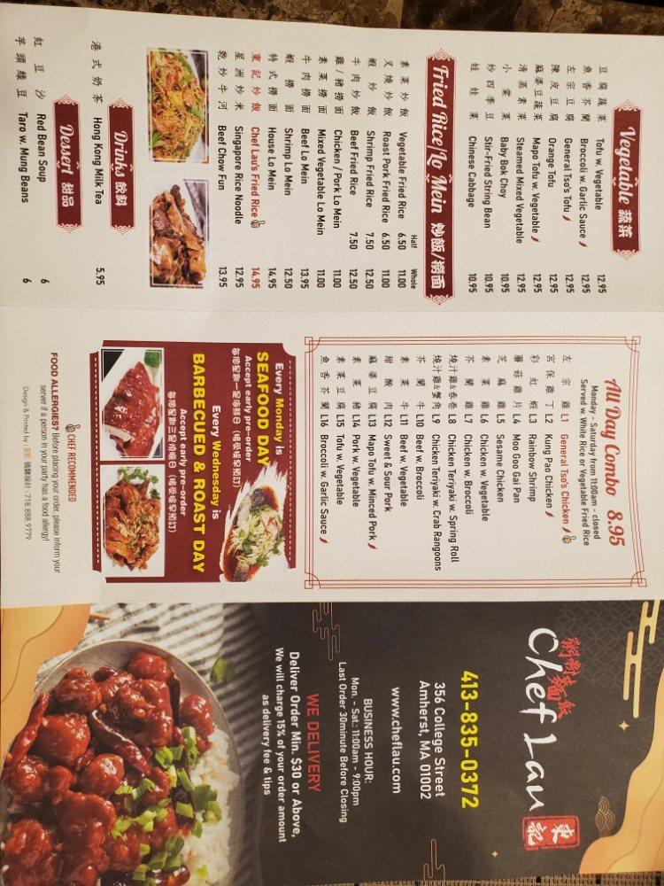 Menu at Chef Lau restaurant, Amherst