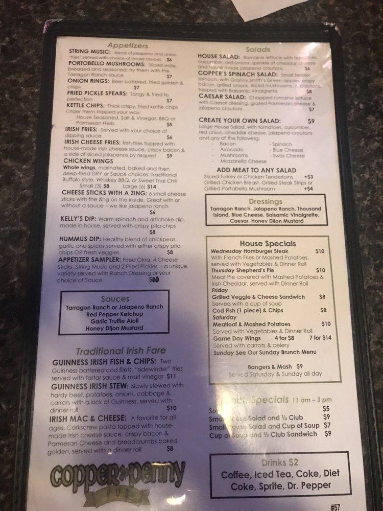 Menu at Copper Penny Pub, Hot Springs