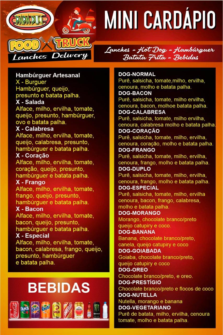 Menu at Food truck Papa dog, Xanxerê