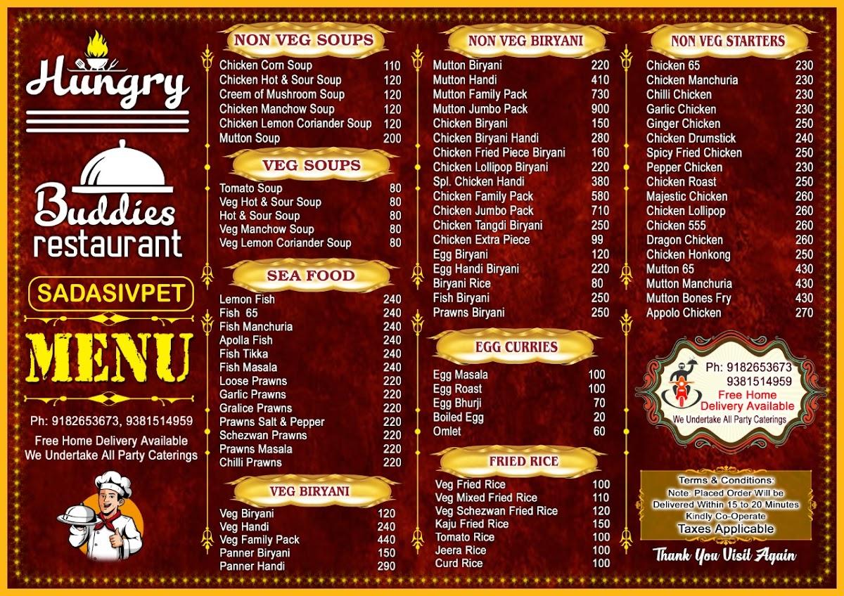 Menu at Hungry buddies restaurant, Sadashivpet