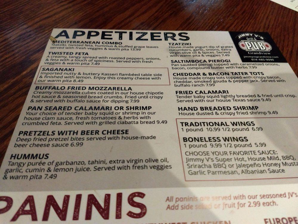 Menu at Jimmy V's Grill & Pub Grandview, Columbus, W 5th Ave