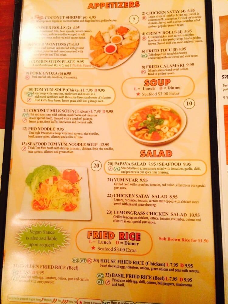 Menu at Pac Thai restaurant, Forest Grove