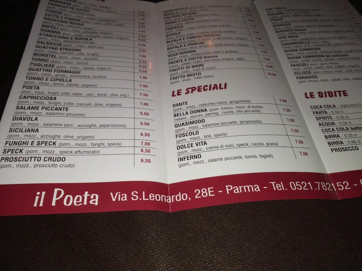 Menu at Ristorante Pizzeria Il Poeta, Parma