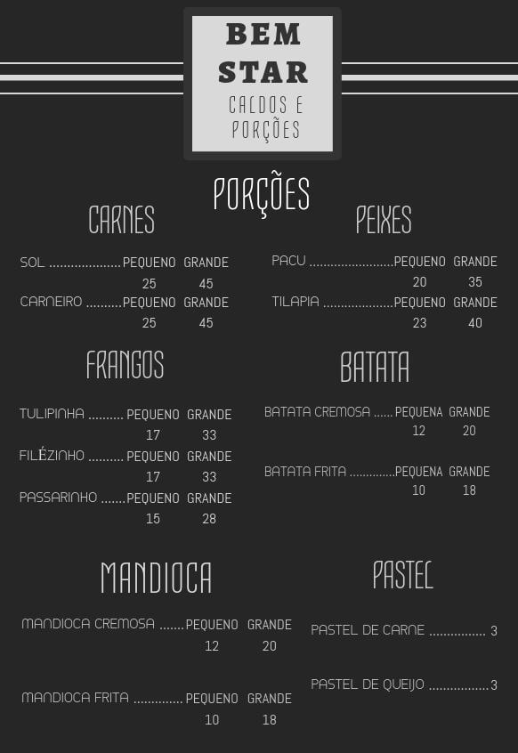 Menu at Sauna Bem Star pub & bar, Dourados