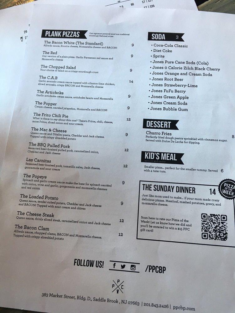 Menu at The Plank Pizza Co Beer Parlor pizzeria, Saddle Brook