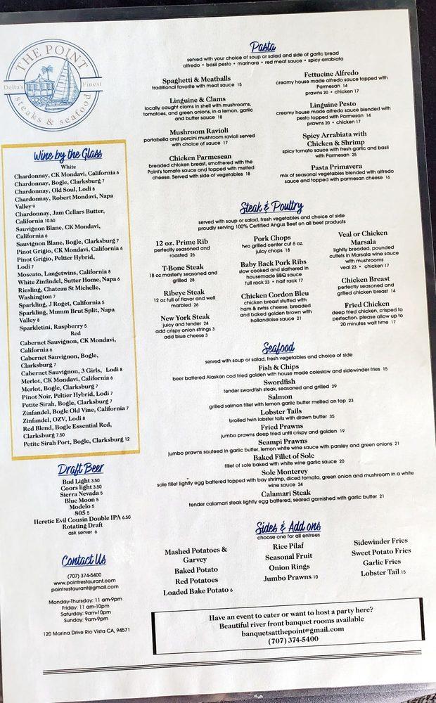 Menu at The Point Restaurant, Rio Vista