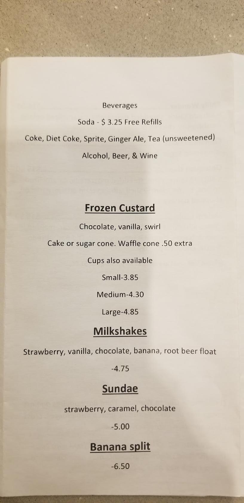 Menu at Third Base & Frozen Custard Parlor pizzeria, Occoquan