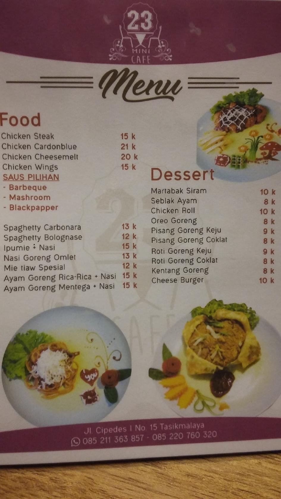 Menu at 23 Mini Cafe, Tasikmalaya