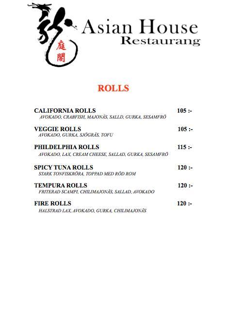 Menu at Asian House Restaurang restaurant, Nynäshamn