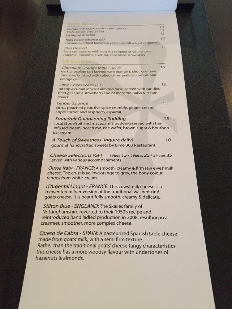 Menu at Lime 303 restaurant, Albany
