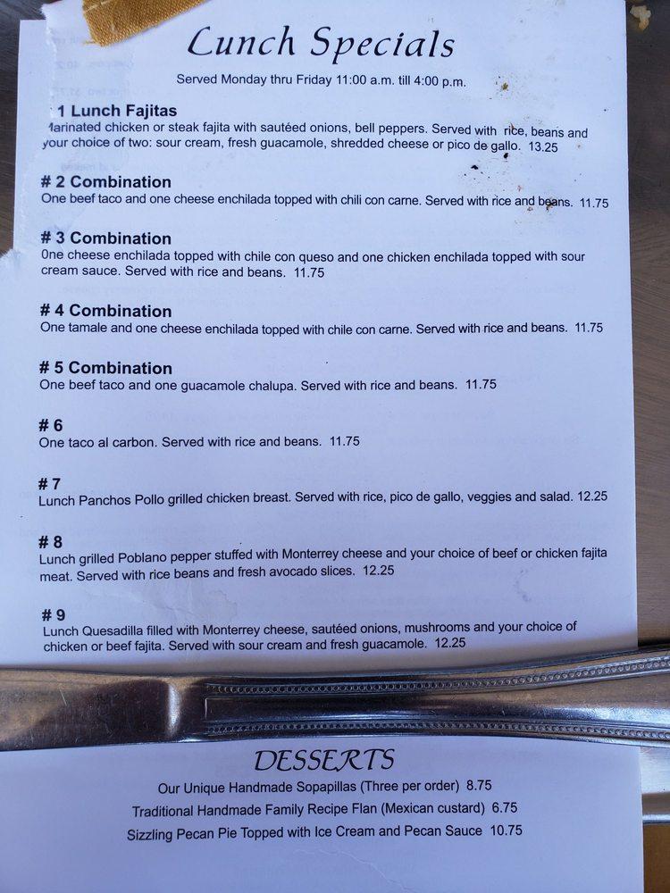 Menu at Maria Cuca's Mexican Cuisine restaurant, Keller