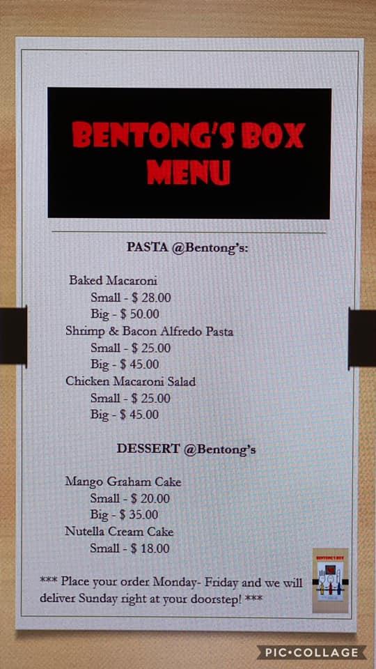 Menu at Bentong’s BOX restaurant, Canada